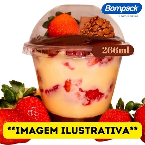 Kit 50un Copo 266ml Pet Transparente 9 OZ 98 Tampa Bolha SEM Furo Bompack