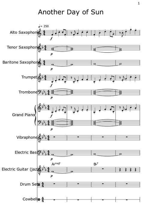Another Day Of Sun Sheet Music For Alto Saxophone Tenor Saxophone