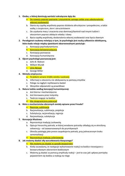 Wprowadzenie do psychologii przykładowe pytania egzaminacyjne 1