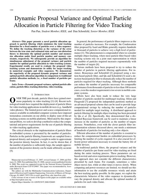 pdf dynamic proposal variance and optimal particle allocation in particle filtering for video