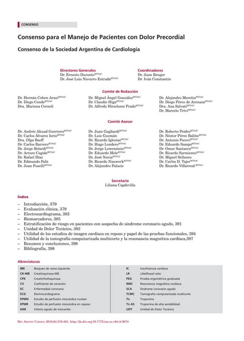 Consenso Para El Manejo De Pacientes Con Dolor Precordial PDF