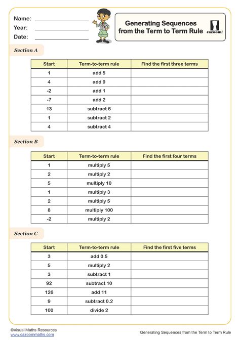 generating sequences from the term to term rule worksheet pdf printable algebra and statistics