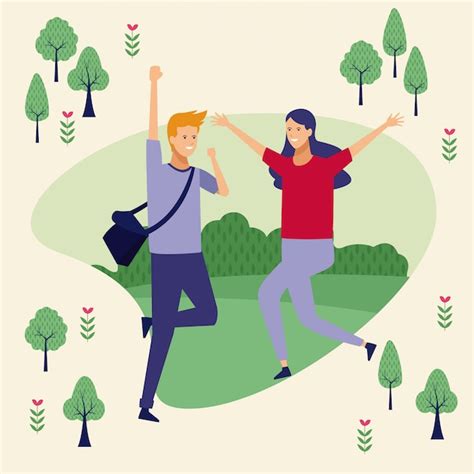 Pareja En El Parque Vector Premium