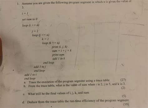solved 1 assume you are given the following program segment