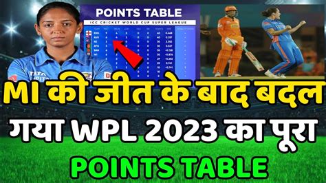 WPL 2023 Today Points Table Mi Vs GG After Match Points Table Wpl