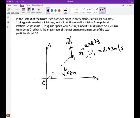 in the instant of the figure two particles move in an xy plane particle p1 has mass 5 72 kg