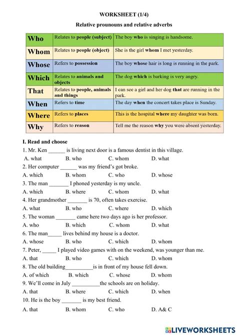 Relative Pronouns Worksheet Worksheets Library