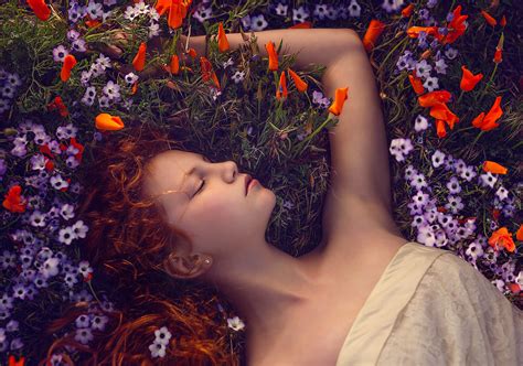 Wallpaper Flowers Plants Women Model Redhead Closed Eyes 2048x1437 Wallpapermaniac