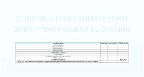 Free Construction Estimate Forms Templates For Google Sheets And