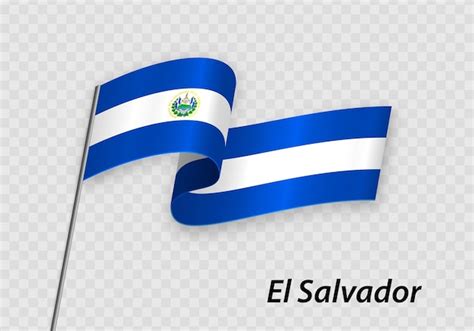Ondeando La Bandera De El Salvador En El Asta De La Bandera Plantilla