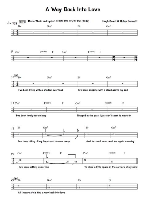Hugh Grant Haley Bennett A Way Back Into Love 曲谱 by 김미 Kimme