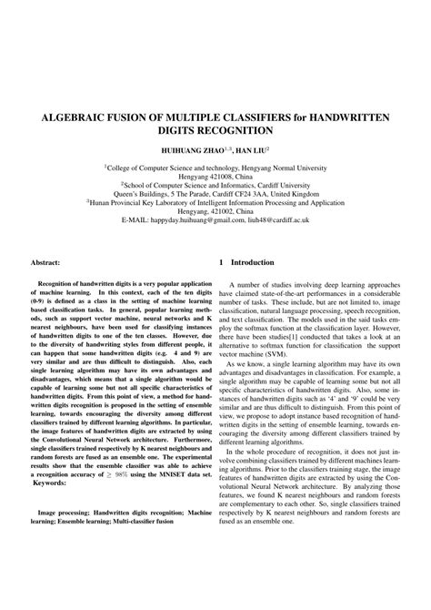 pdf algebraic fusion of multiple classifiers for handwritten digits recognition