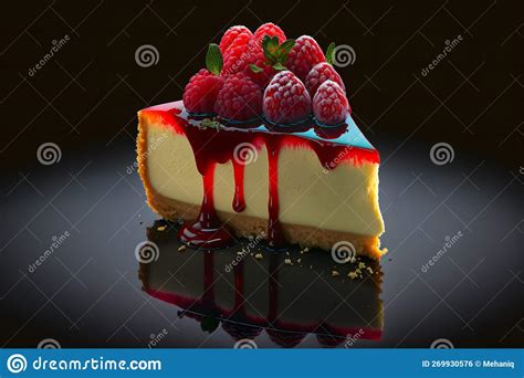 Tarta De Queso Con Frambuesas Frescas Y Menta Arte Generado Por Red