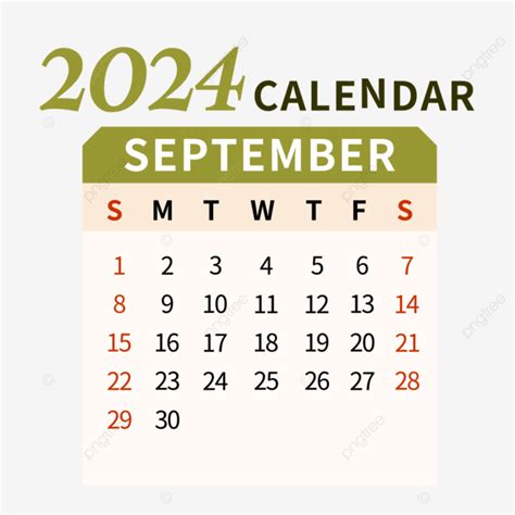 Septiembre 2024 Calendario Simple Verde PNG Dibujos 2024 Septiembre