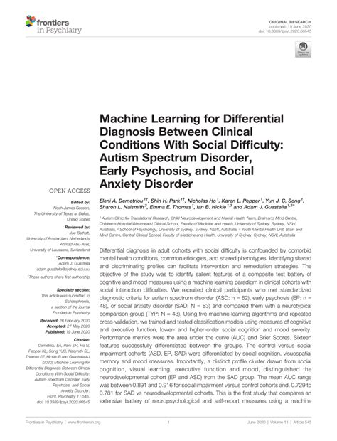 pdf machine learning for differential diagnosis between clinical conditions with social
