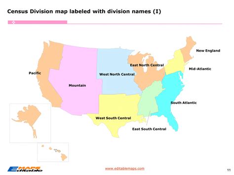 US Regions Map With Nine Divisions Editable PowerPoint Maps