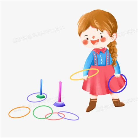 卡通手绘女孩套圈游戏免抠元素PNG图片素材下载 卡通PNG 熊猫办公