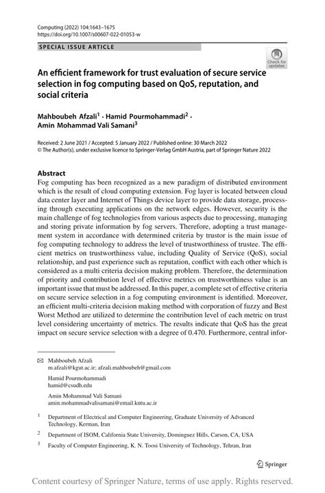 an efficient framework for trust evaluation of secure service selection in fog computing based