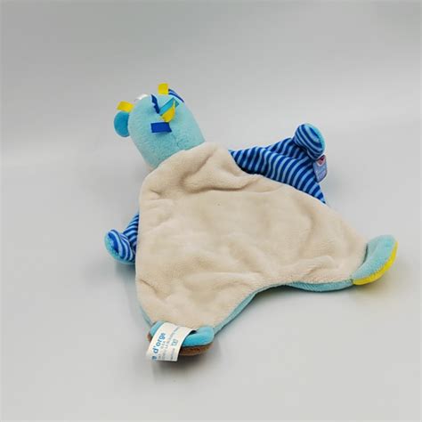 Doudou Plat Cheval Ane Bleu Gris Jaune SUCRE D ORGE