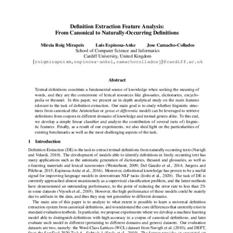 definition extraction feature analysis from canonical to naturally occurring definitions acl