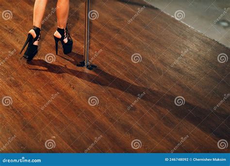 Woman Striptease Dancer Dancing Pole Dance On Scene Stock Photo Image