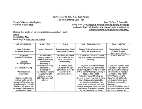 3 Dx Care Plan Risk For Impaired Skin Integrity Risk For Falls Risk