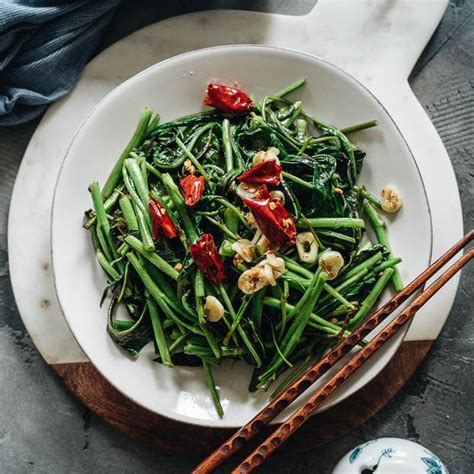 Stir Fried Water Spinach Two Ways Omnivore S Cookbook