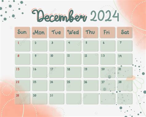 Calendario Melocotón Verde Diciembre 2024 PNG dibujos Calendario
