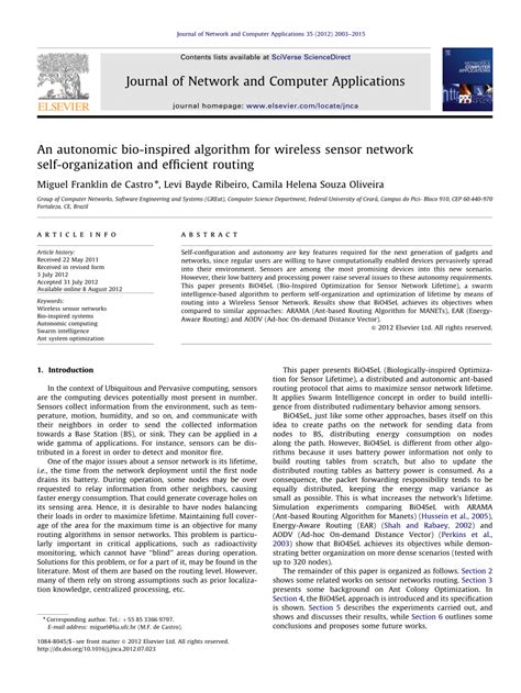 pdf an autonomic bio inspired algorithm for wireless sensor network self organization and