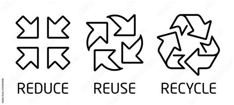 Vector Reduce Reuse Recycle Symbol Set Outline Icons On White