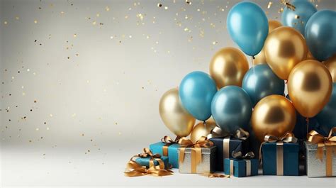 Celebración con globos azules y dorados Foto Premium
