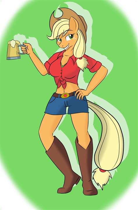 1048010 Suggestive Artistkasun05 Applejack Anthro Plantigrade Anthro G4 Alcohol Belly