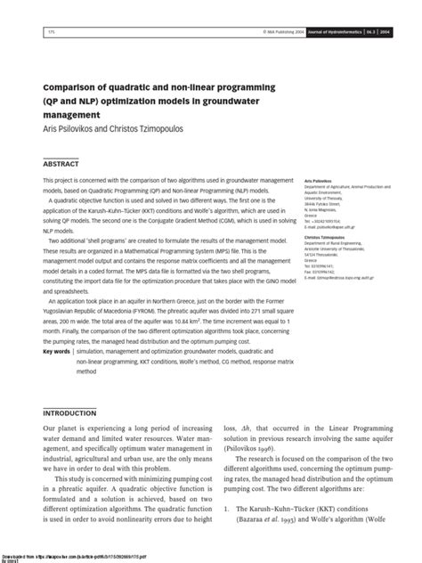 comparison of quadratic and non linear programming qp and nlp optimization models in