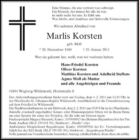 Alle Traueranzeigen für Marlis Korsten trauer rp online de