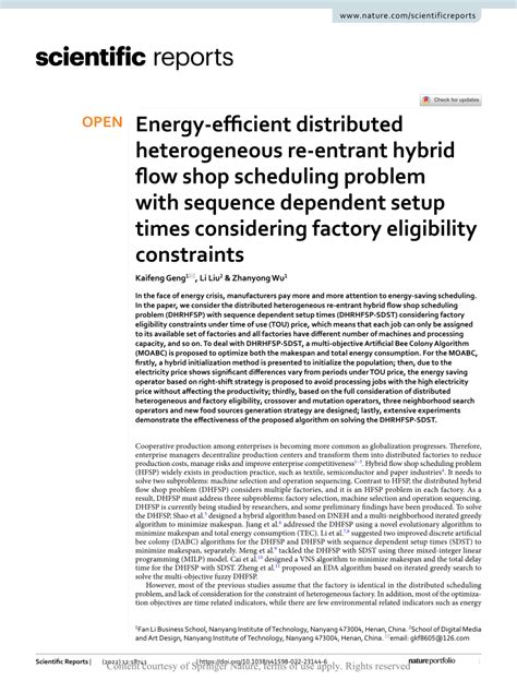 pdf energy efficient distributed heterogeneous re entrant hybrid flow shop scheduling problem
