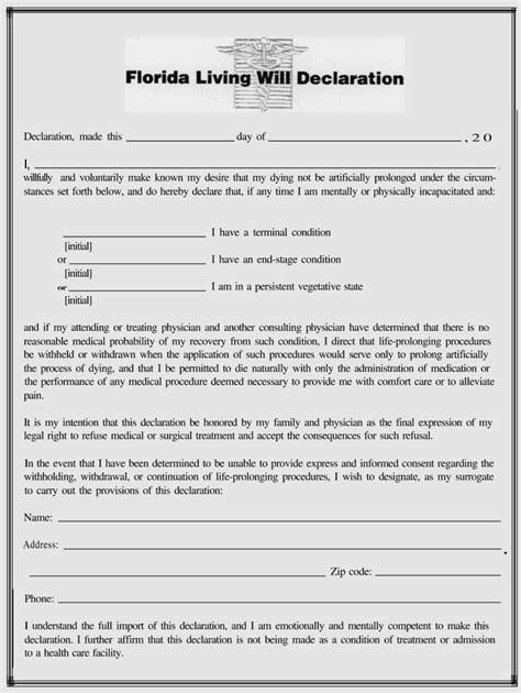 Florida Living Will Form 2023 Printable Forms Free Online