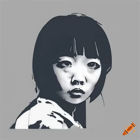 Japanese Kaisha In The Style Of Banksy Black And White Stencil Art On