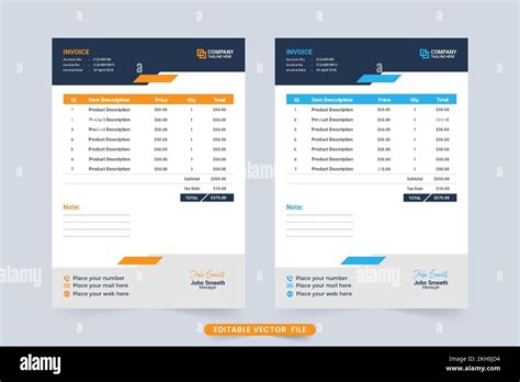 Modern Business Invoice Template Decoration With Blue And Yellow Colors