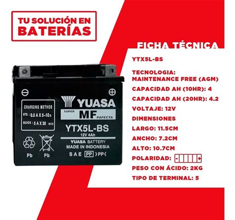 Batería Para Moto Yamaha Fz 2 0 Yuasa Ytx5l bs Agm Meses sin intereses
