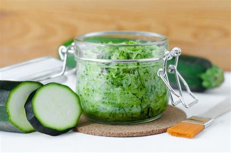 Grated Zucchini In A Glass Jar Natural Diy Facial Mask Homemade
