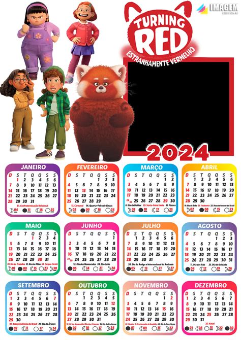 Moldura Calendário 2024 Red crescer é uma Fera Personagens PNG Imagem