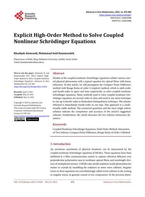 pdf explicit high order method to solve coupled nonlinear schrödinger equations