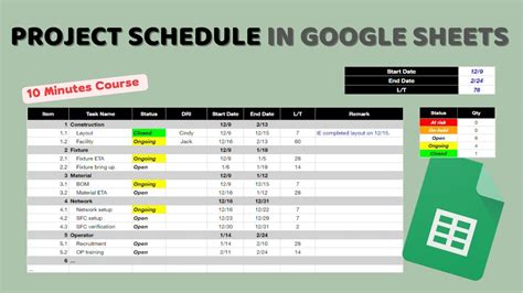 How To Quickly Create A Project Schedule In Google Sheets Youtube