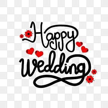 Happy Wedding Lettering Red Text Design Ornament With Heart Clipart