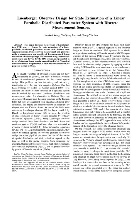 pdf luenberger observer design for state estimation of a linear parabolic distributed