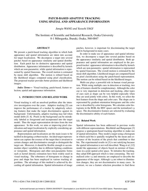 pdf patch based adaptive tracking using spatial and appearance information