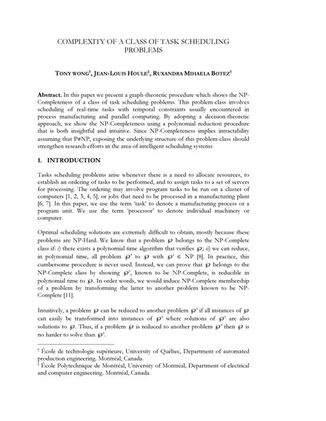 pdf complexity of a class of task scheduling problems