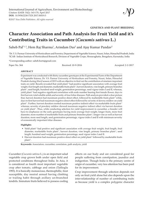 pdf character association and path analysis for fruit yield and it s contributing traits in