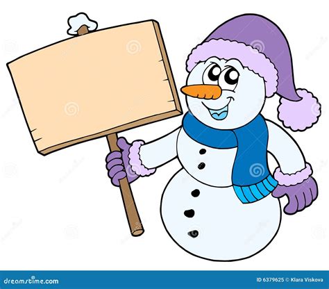 Snowman With Wooden Sign Royalty Free Stock Photo Image