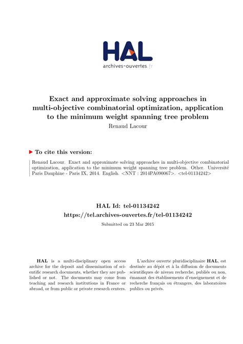pdf exact and approximate solving approaches in multi objective combinatorial optimization